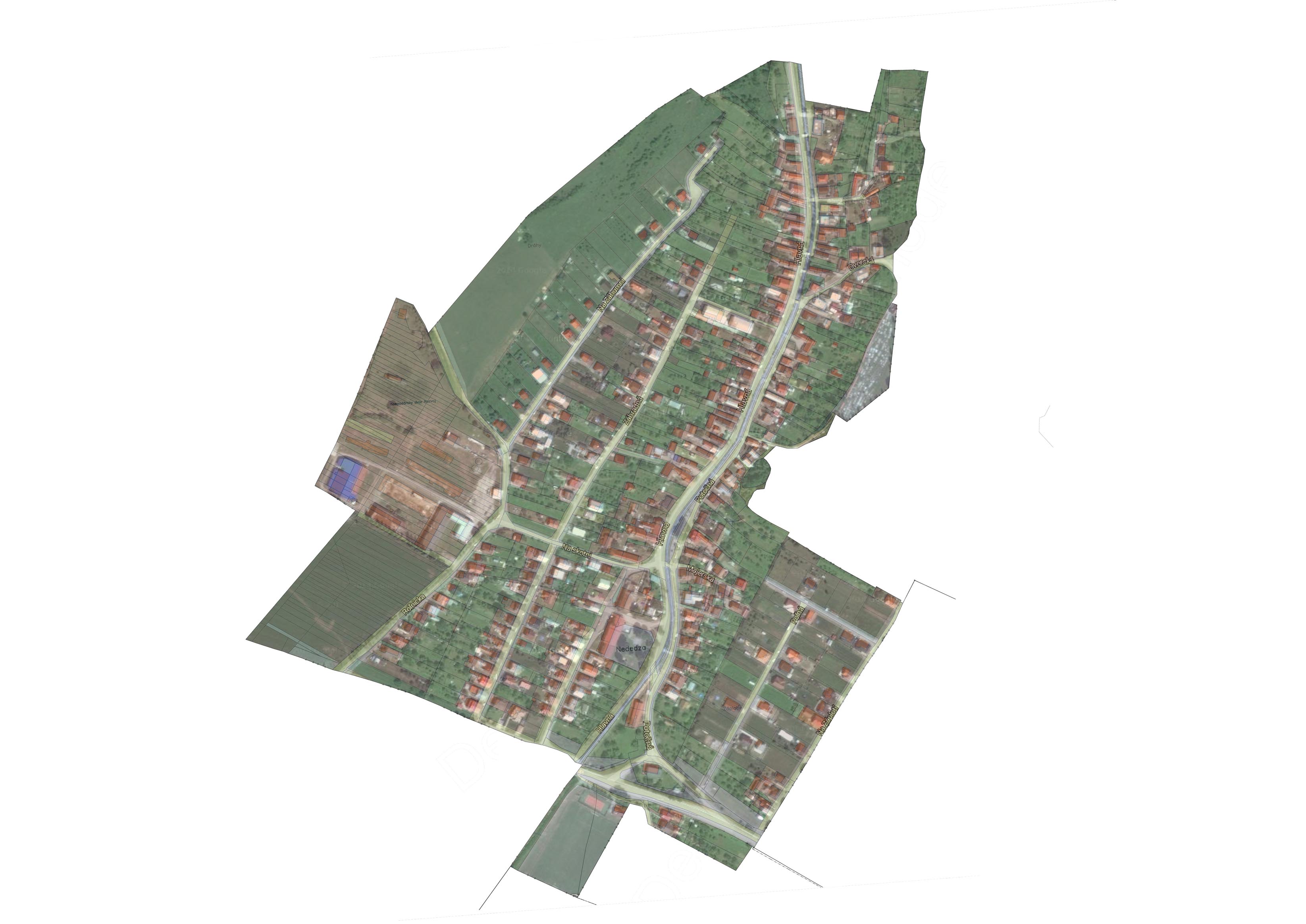 Katastrálna+satelitná mapa obce Nededza